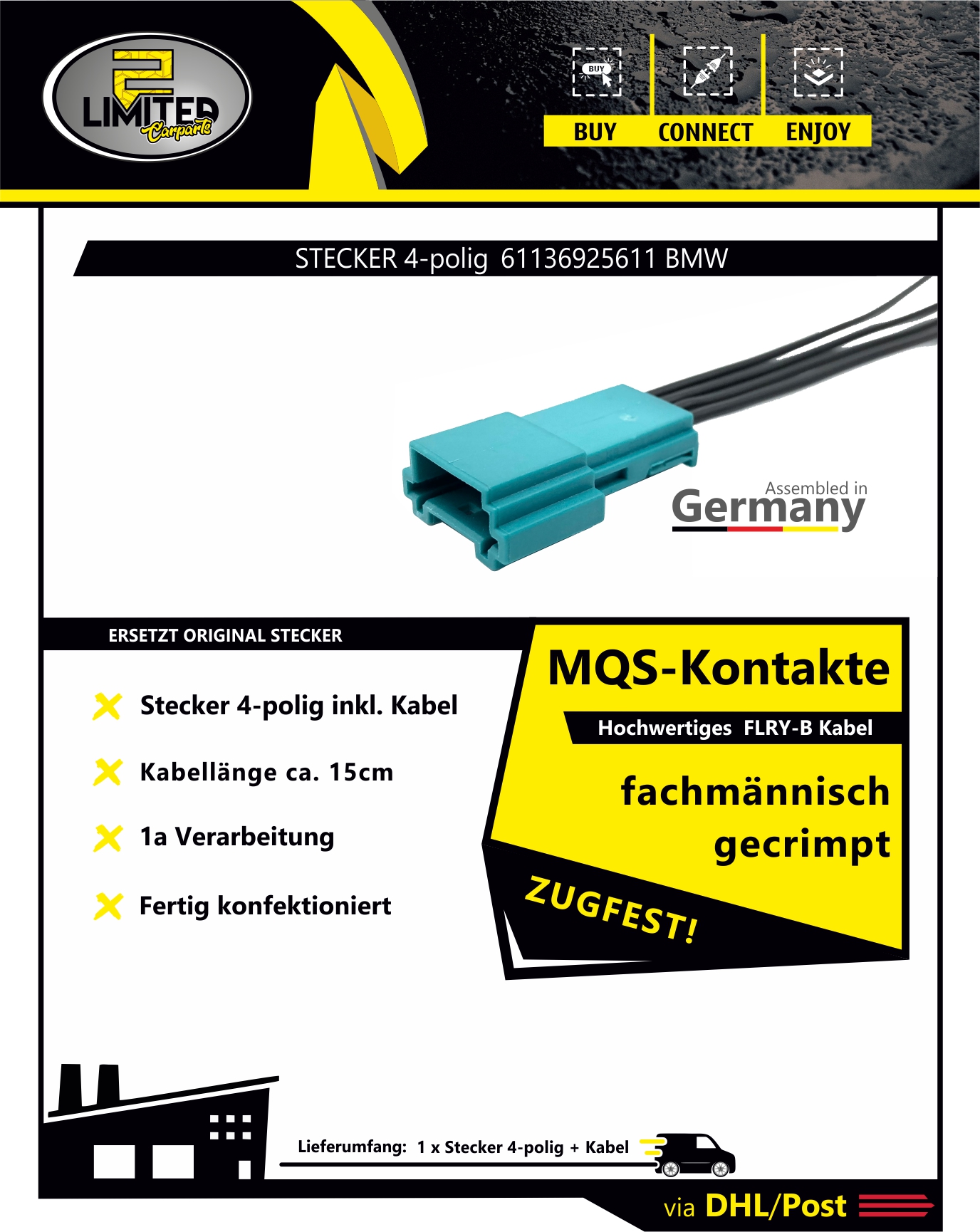 Stecker 4-polig Reparatursatz 61136925611 für BMW MQS Crimp Kabel | eBay